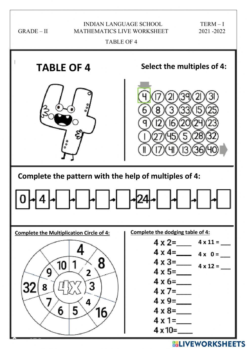 1638677 | TABLE OF 4 | DollyArora | LiveWorksheets