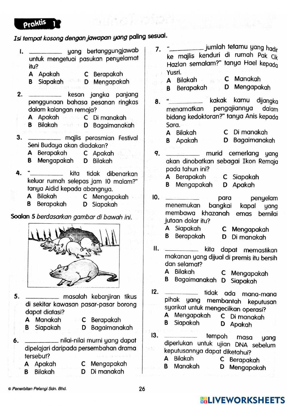 Kata Tanya Tahun 3 Worksheet Live Worksheets