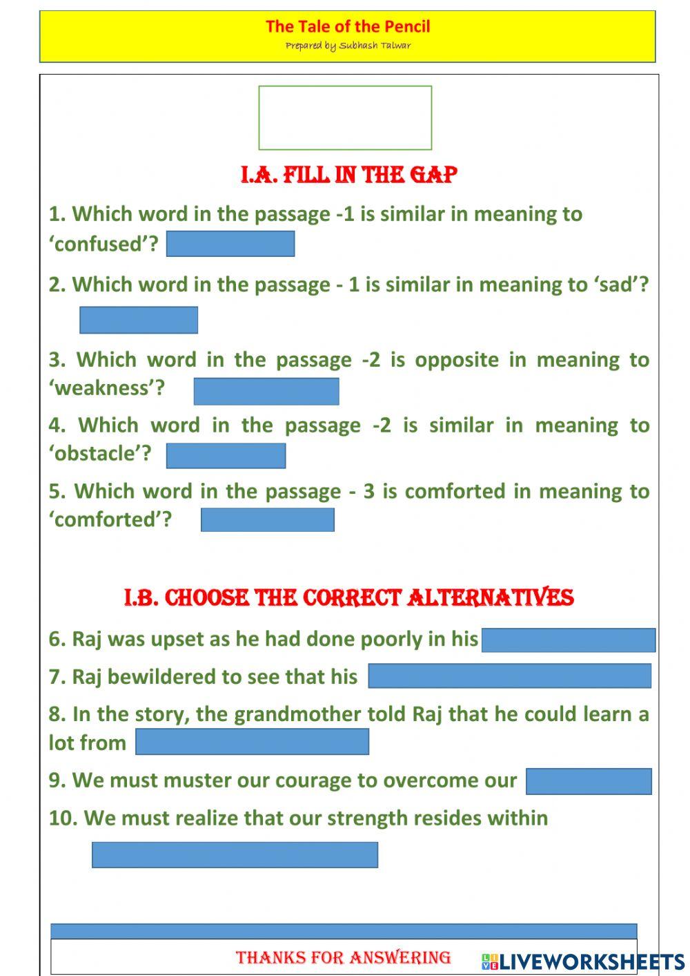 Comprehension Passage - 2 worksheet | Live Worksheets