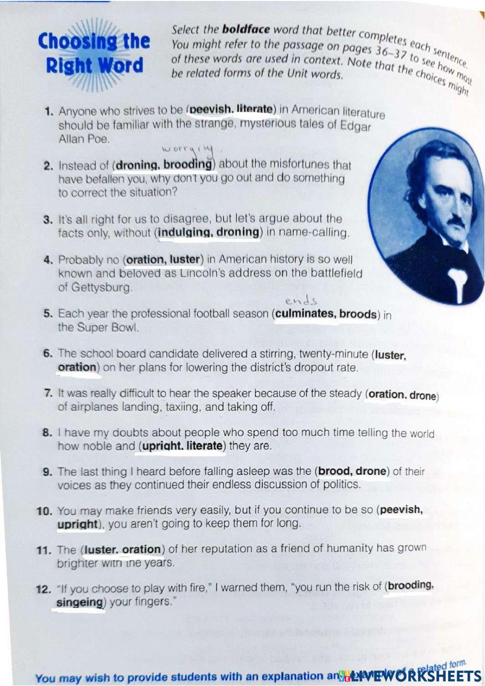 Vocab unit 3 worksheet | Live Worksheets