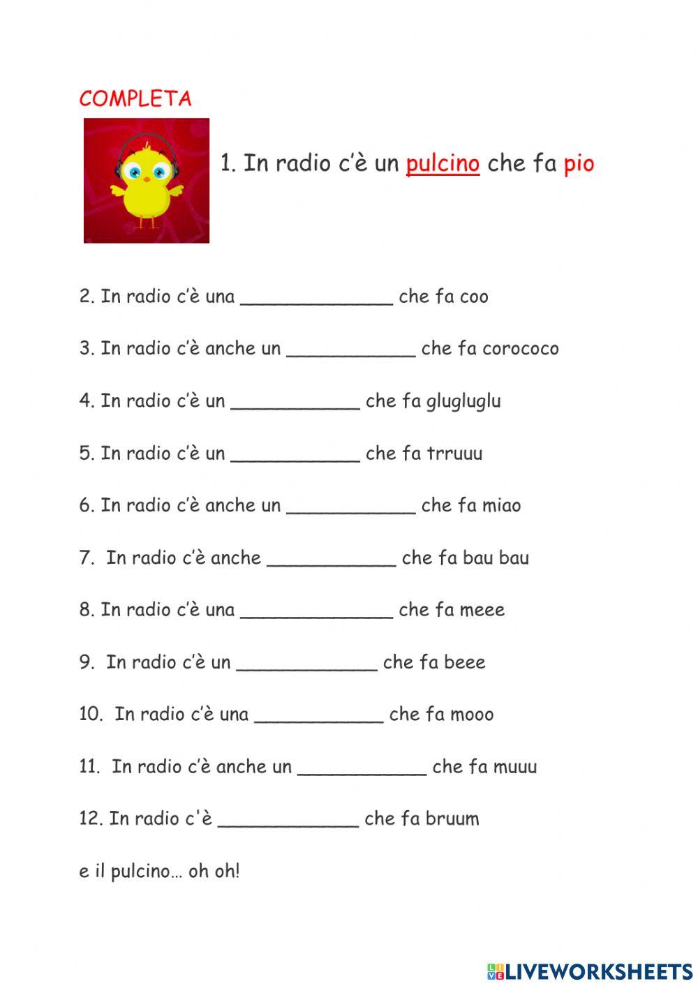 Pulcino pio | Free Interactive Worksheets | 985467
