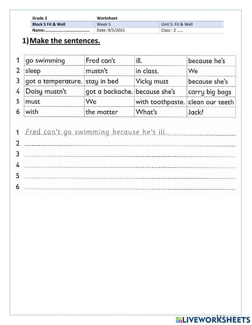 Fit & Well- jumbled sentences worksheet | Live Worksheets
