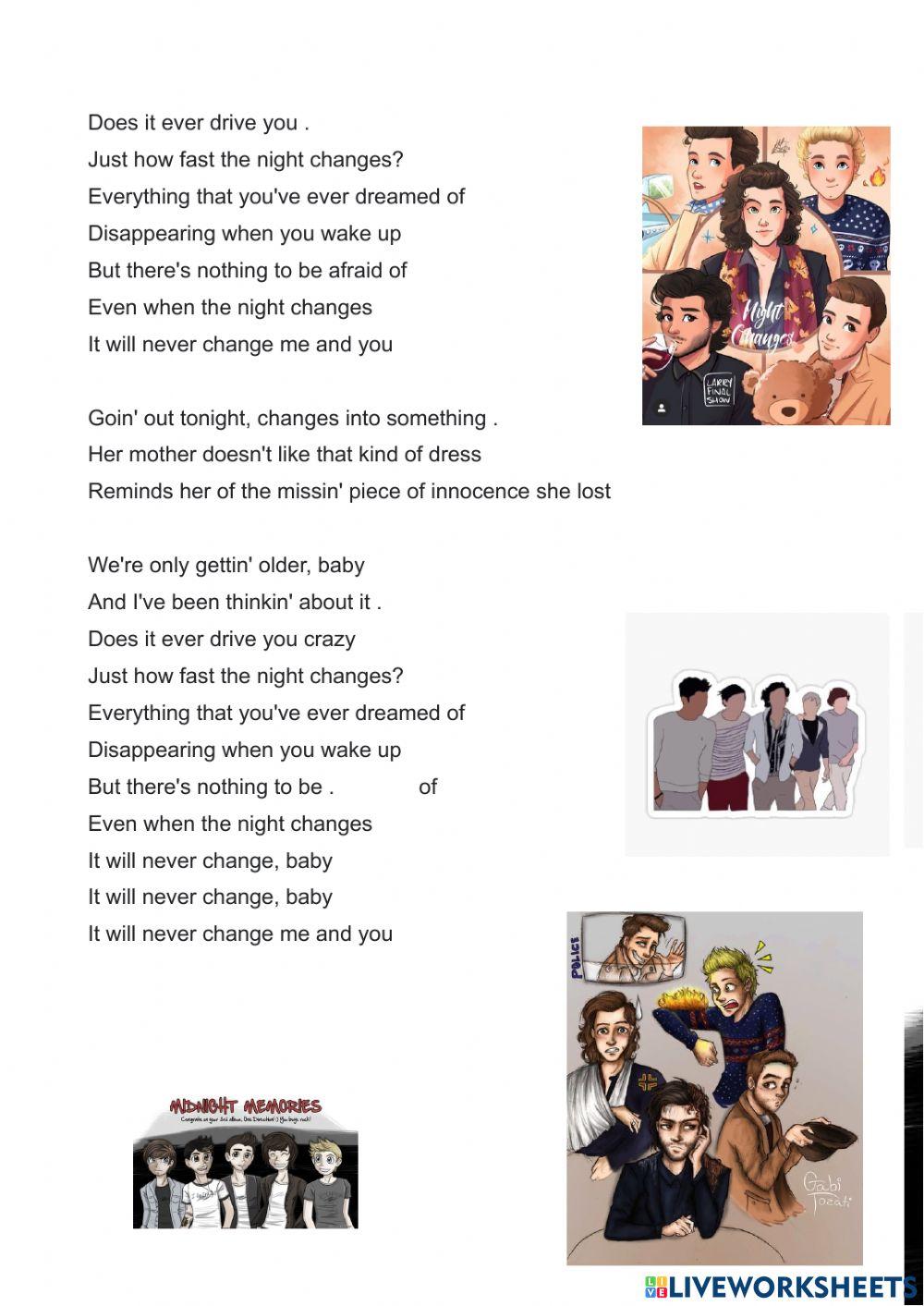 NIGHT CHANGES ( One Direction ) worksheet | Live Worksheets