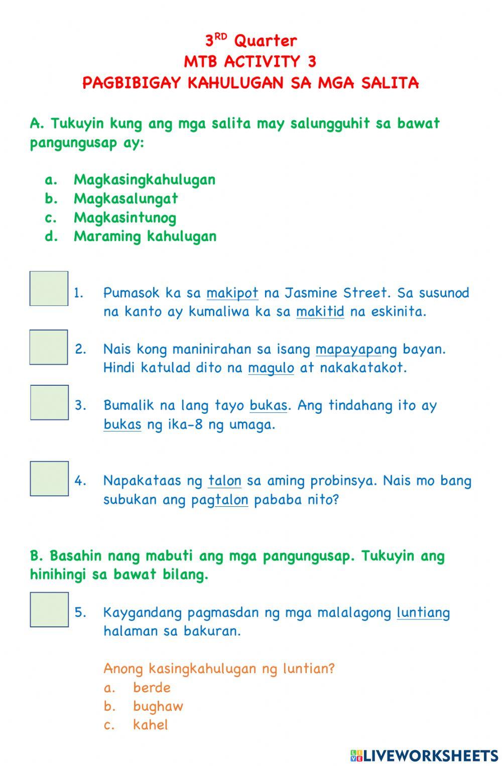 MTB Activity 3 worksheet | Live Worksheets