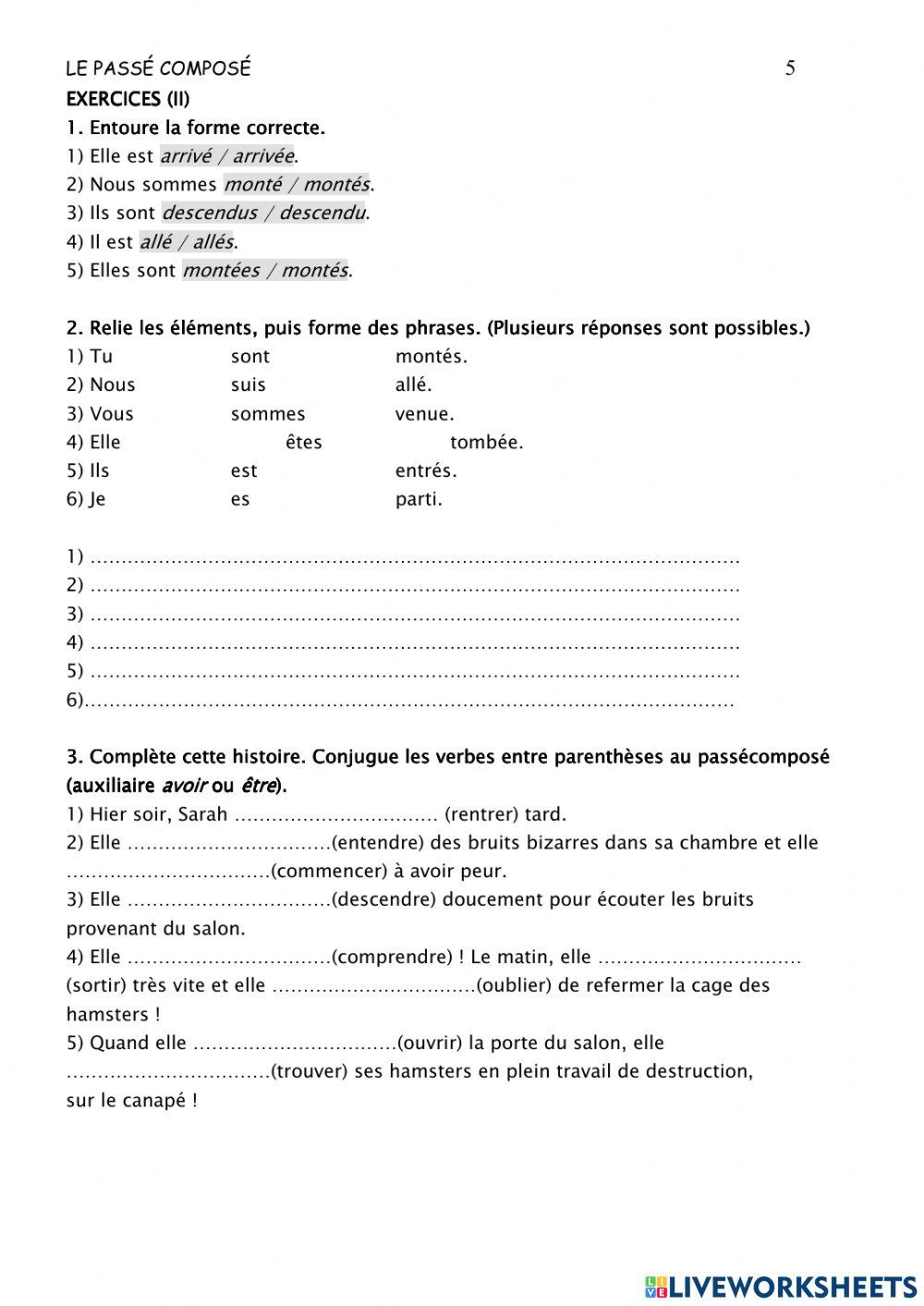 Le passé composé | Free Interactive Worksheets | 985964
