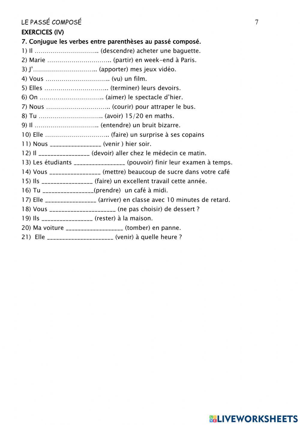 Le passé composé | Free Interactive Worksheets | 985964