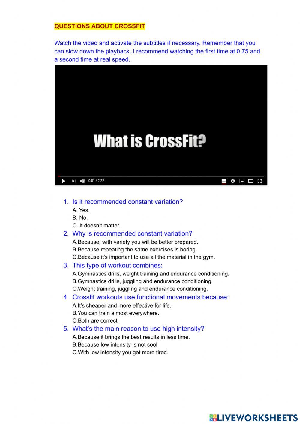 Crossfit | Free Interactive Worksheets | 986003
