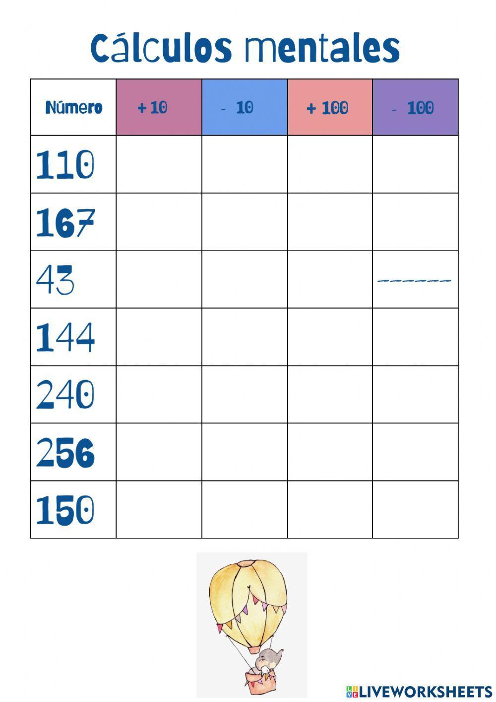 Cálculos mentales free online activity | Live Worksheets