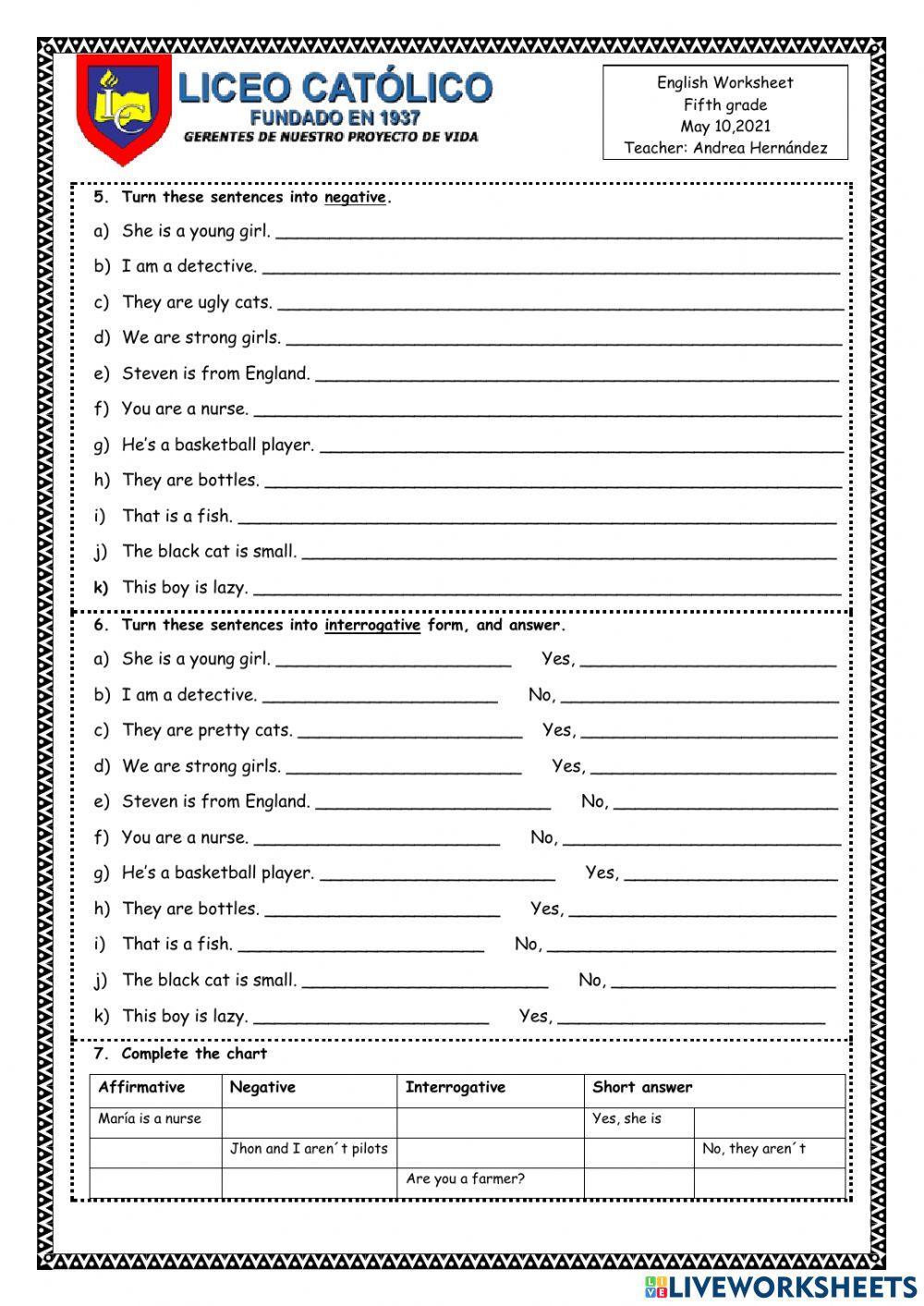 Verb tobe | Free Interactive Worksheets | 986104