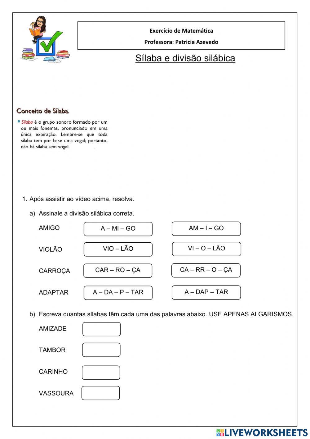 Sílaba interactive activity for 4º ano | Live Worksheets