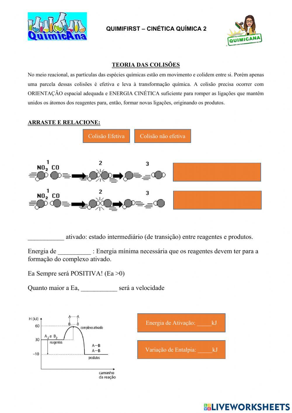 Quimifirst - Teoria das Colisões worksheet | Live Worksheets