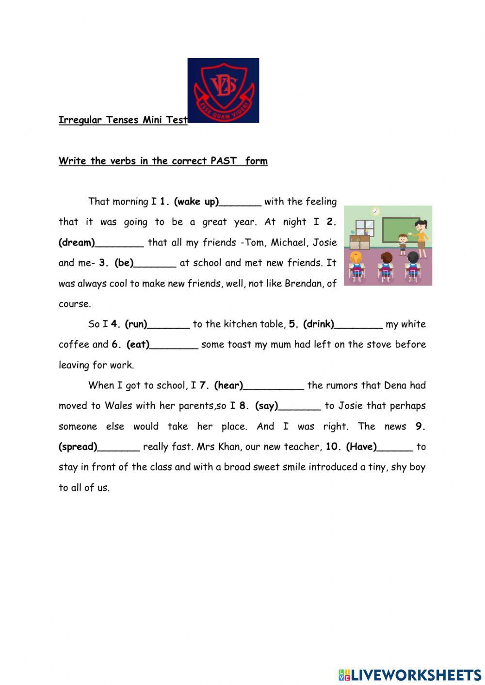 Test on Irreg verbs in the past worksheet | Live Worksheets