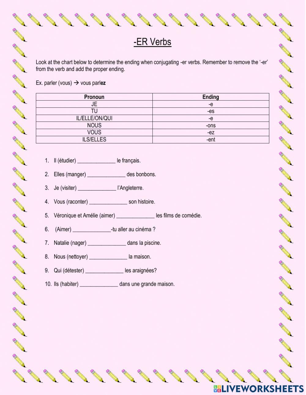 Er Verb Conjugation Worksheets er-verb-conjugation-worksheets