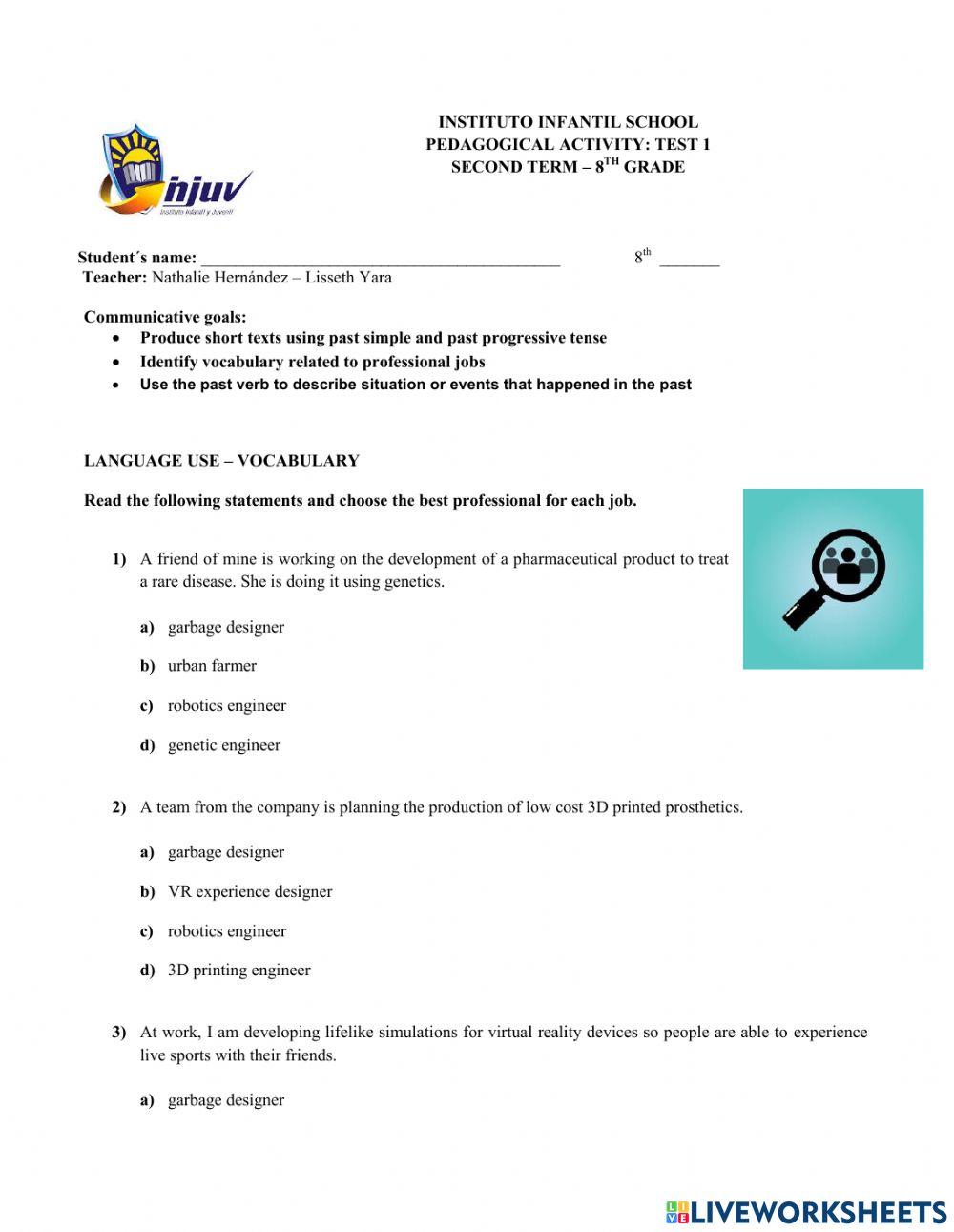 Test 1 . Second term worksheet | Live Worksheets
