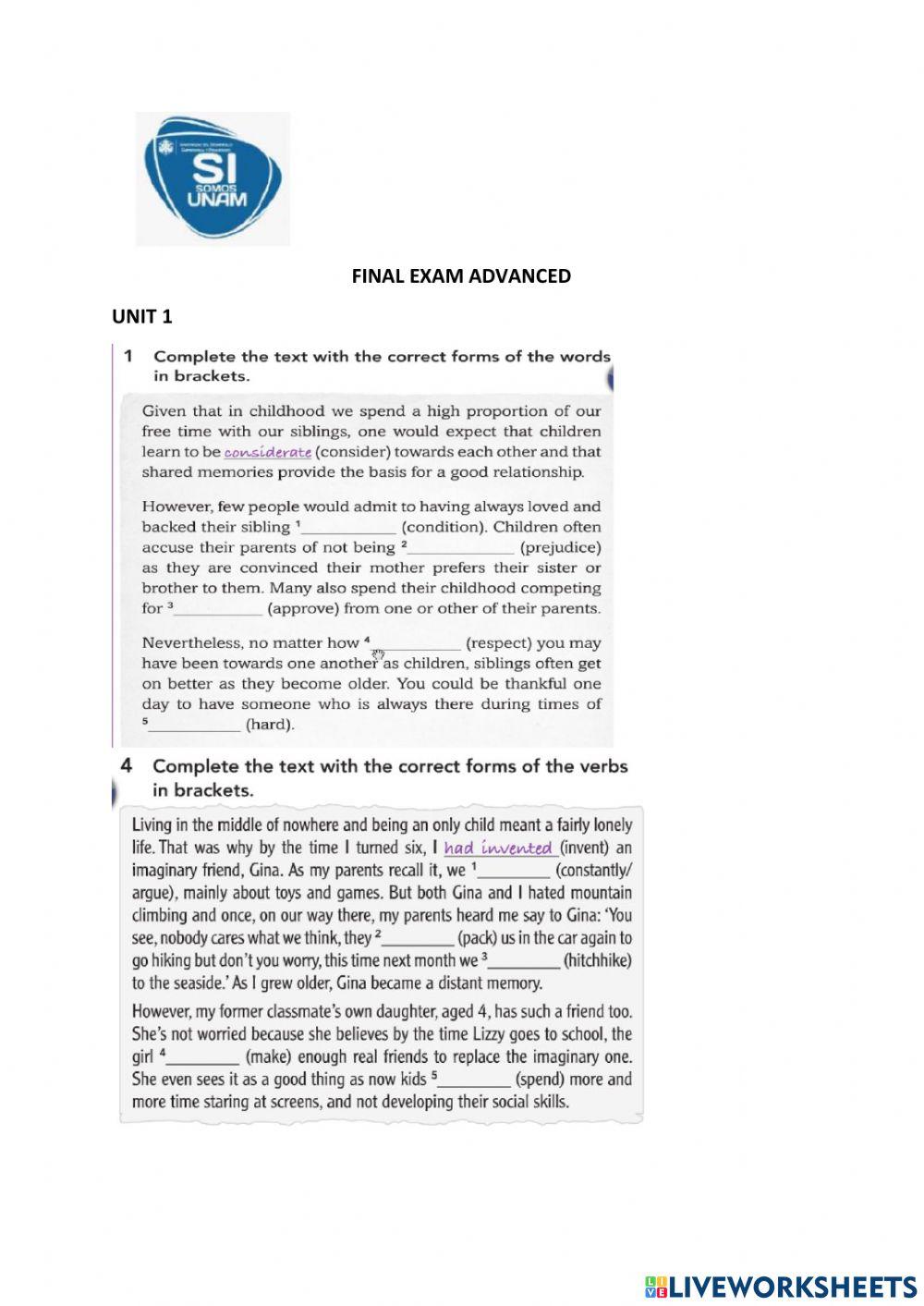 Final exam advanced 0140 | magdayeah | Live Worksheets