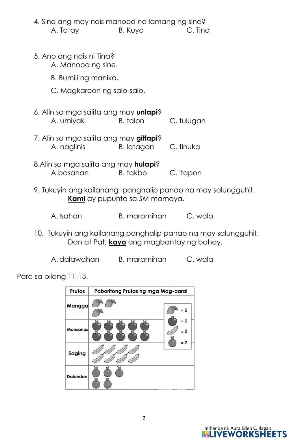 MTB1-Q3 Assessment worksheet | Live Worksheets