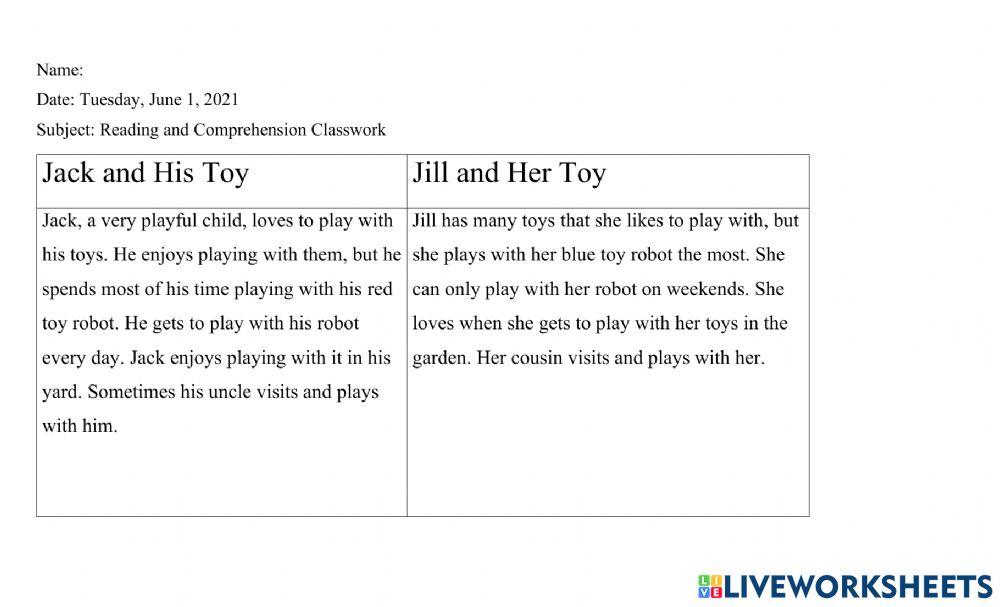 Compare and Contrast activity for 2 | Live Worksheets