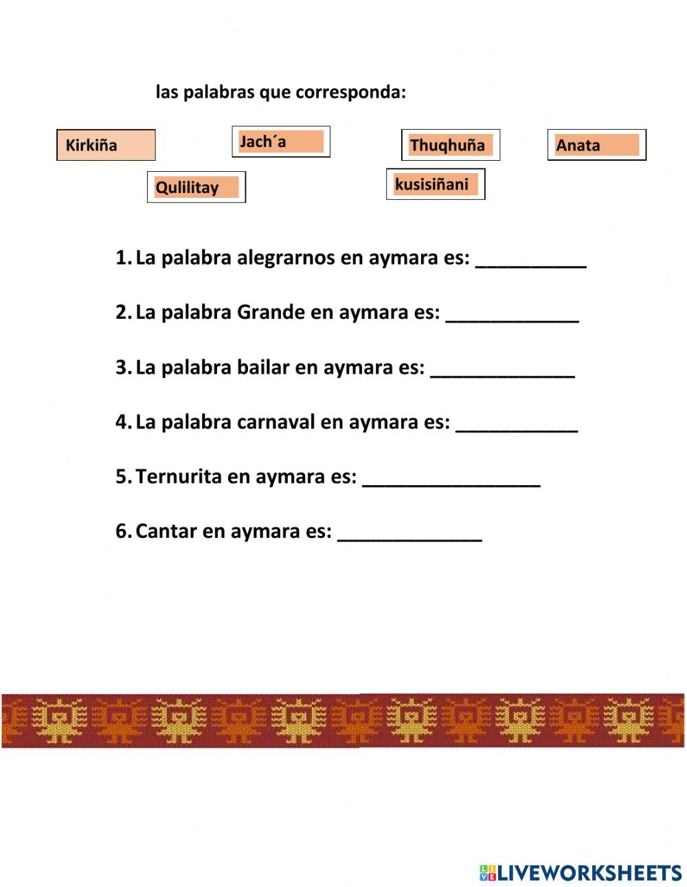 Mayata tunkaru worksheet | Live Worksheets