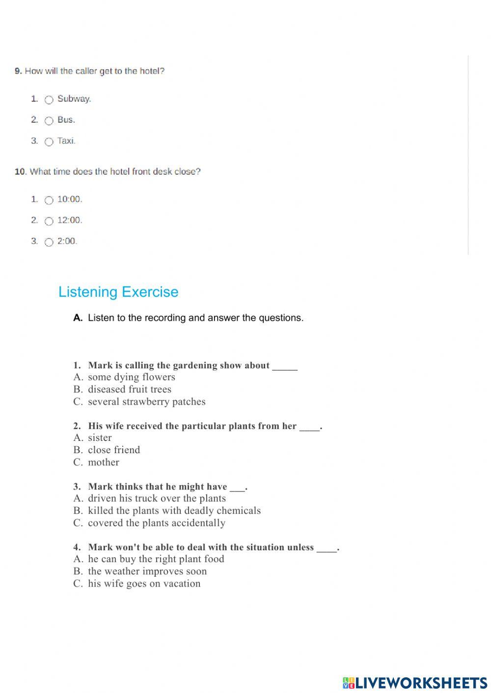 Additional quiz worksheet | Live Worksheets