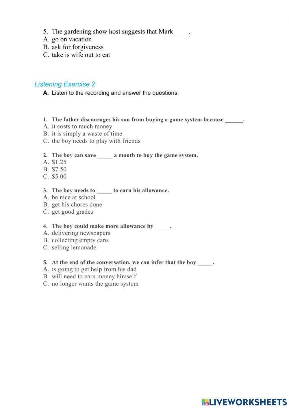 Additional quiz worksheet | Live Worksheets