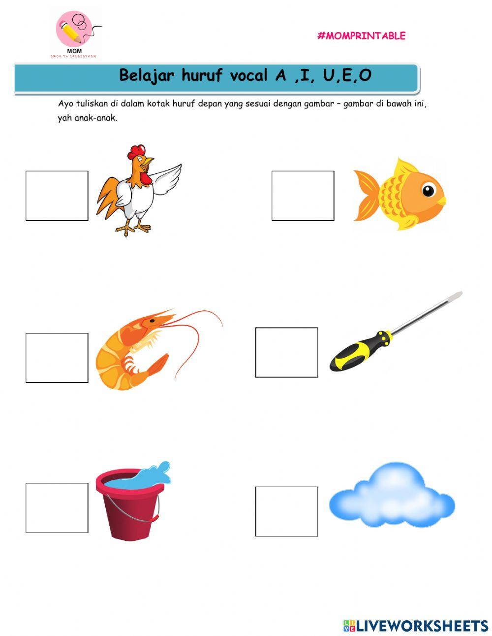 huruf vocal worksheet | Live Worksheets