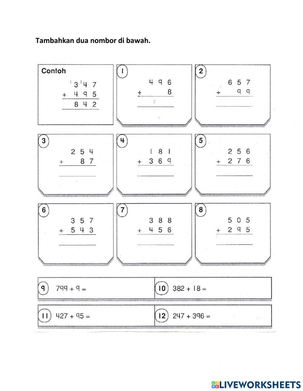 Tambah exercise for TAHAP 1 | Live Worksheets