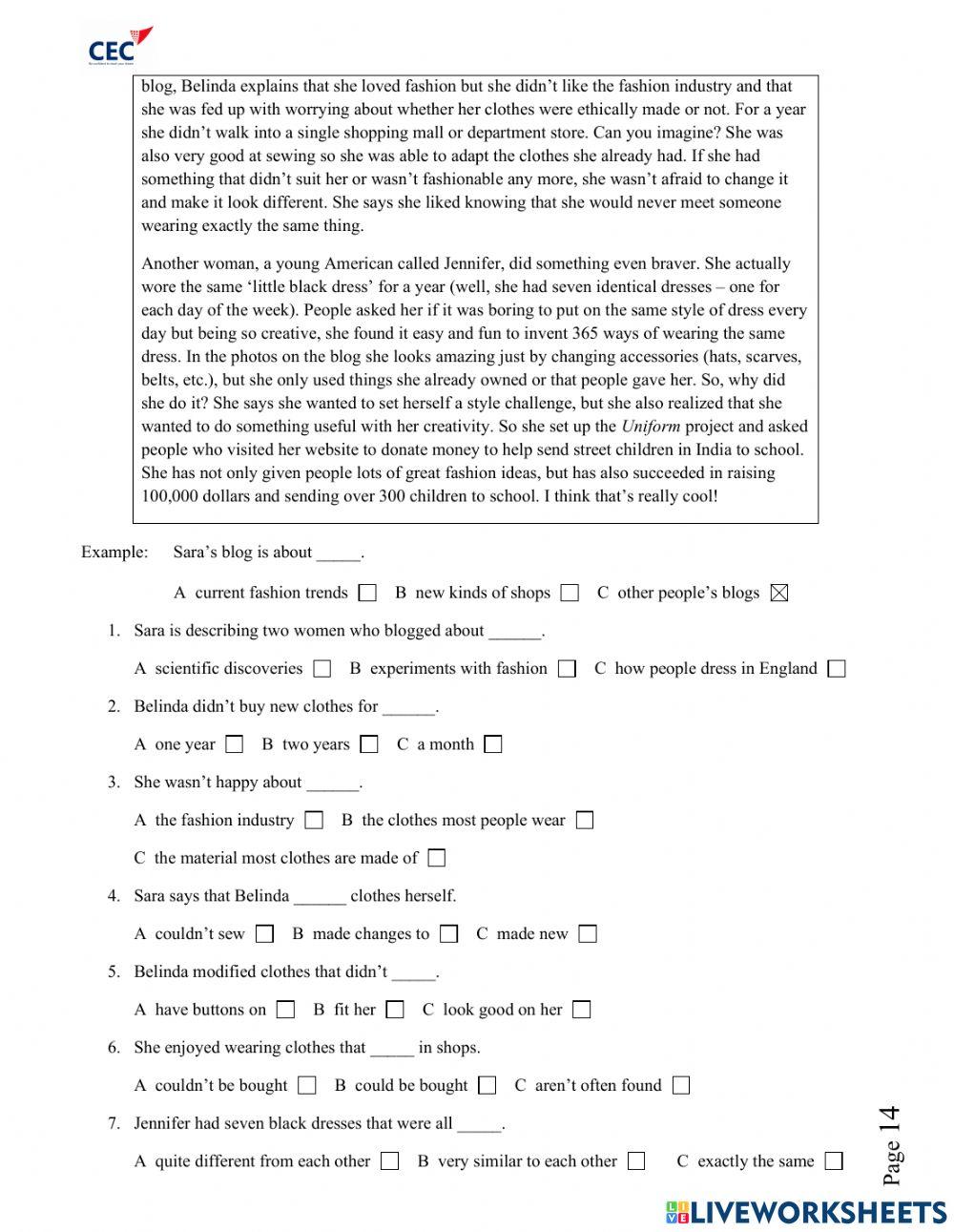 EFI - Reading & Writing Test 4 worksheet | Live Worksheets