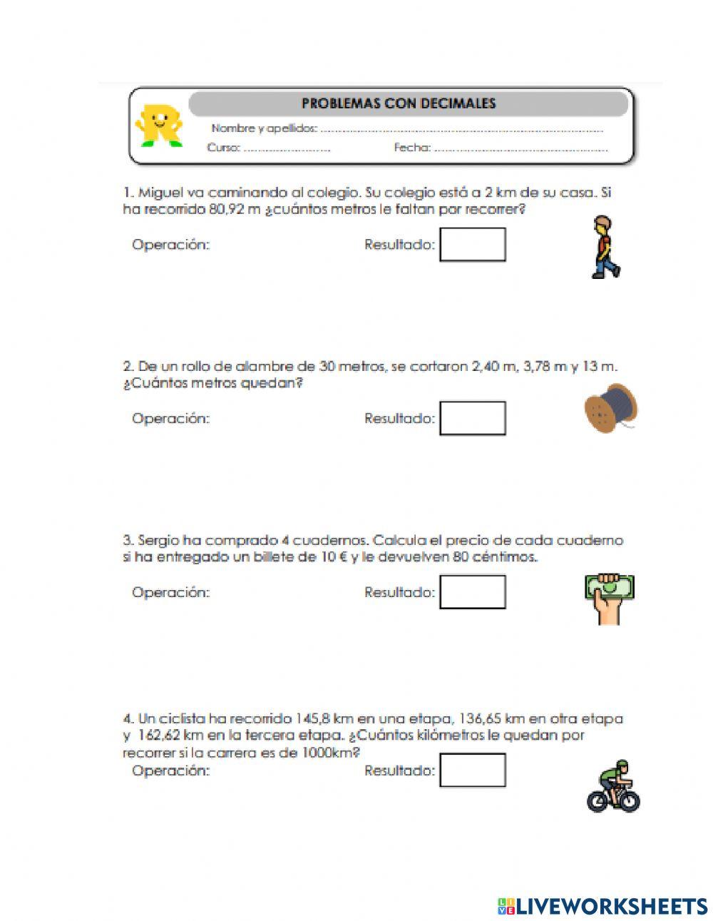 Problemas con decimales interactive activity for secundaria | Live ...