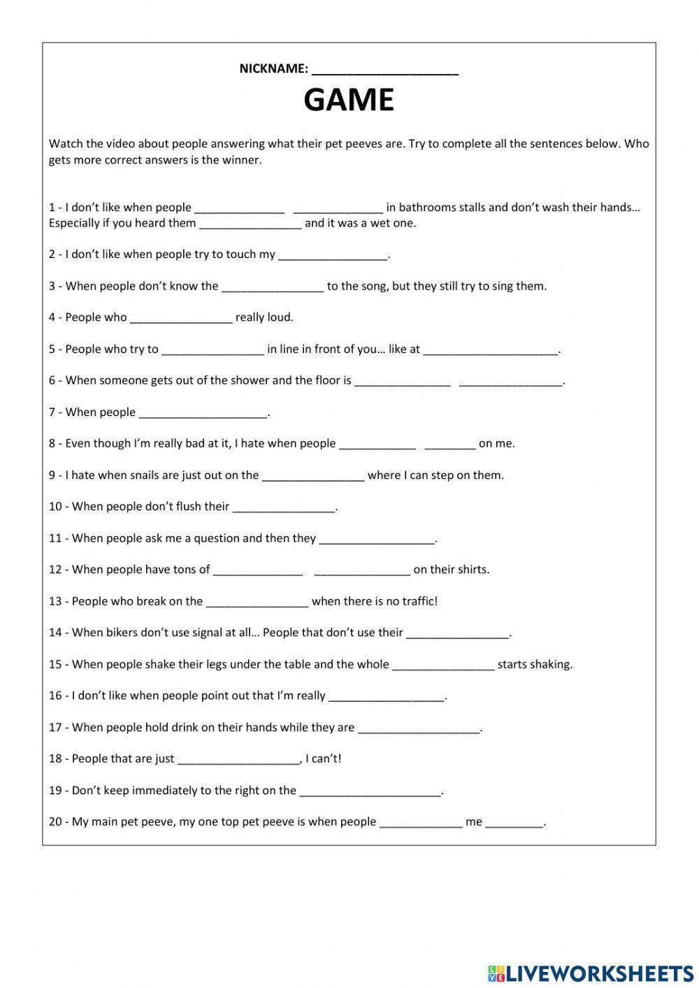 1051945 Pet Peeves AfranioMartins LiveWorksheets 1051945-pet-peeves-afraniomartins-liveworksheets