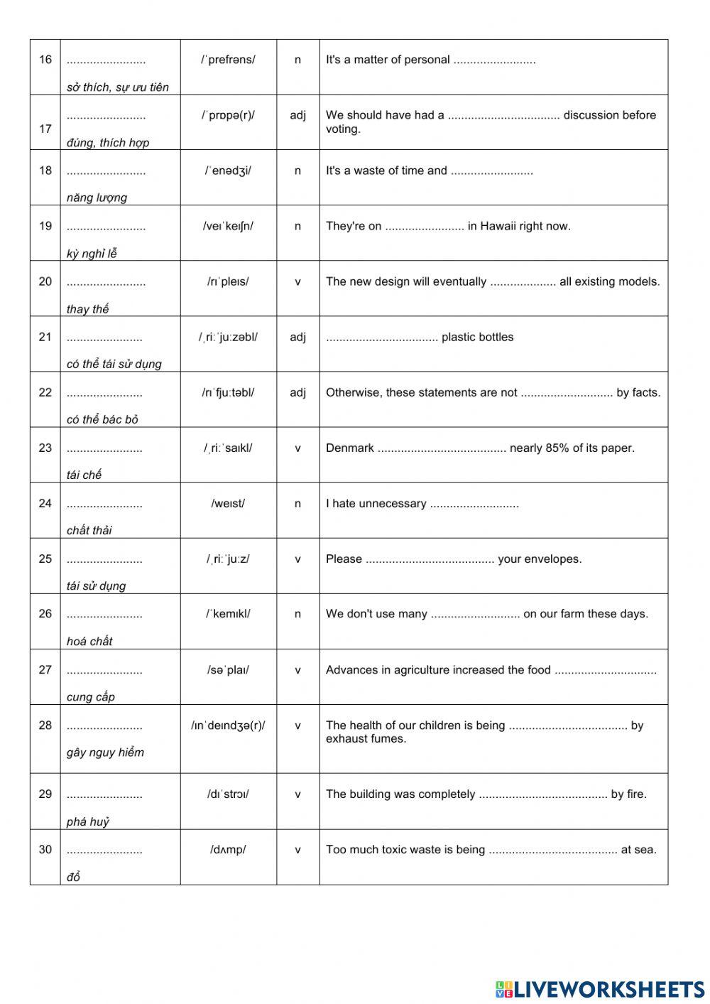 G6 - Vocabulary check 6 worksheet | Live Worksheets