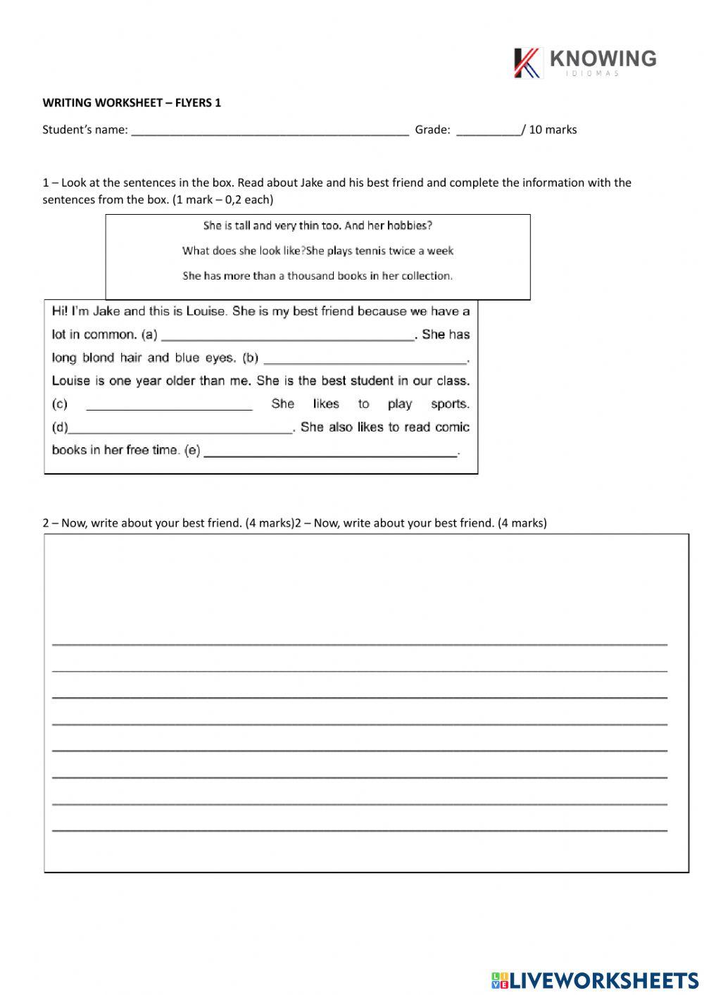 Writing - Flyers 1 1052200 | Andreza | Live Worksheets