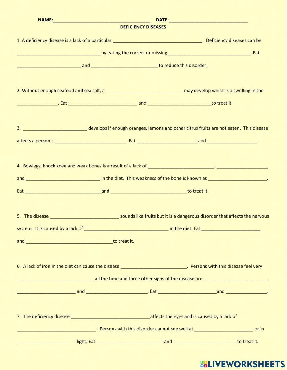 Deficiency Dise… | Free Interactive Worksheets | 1052333