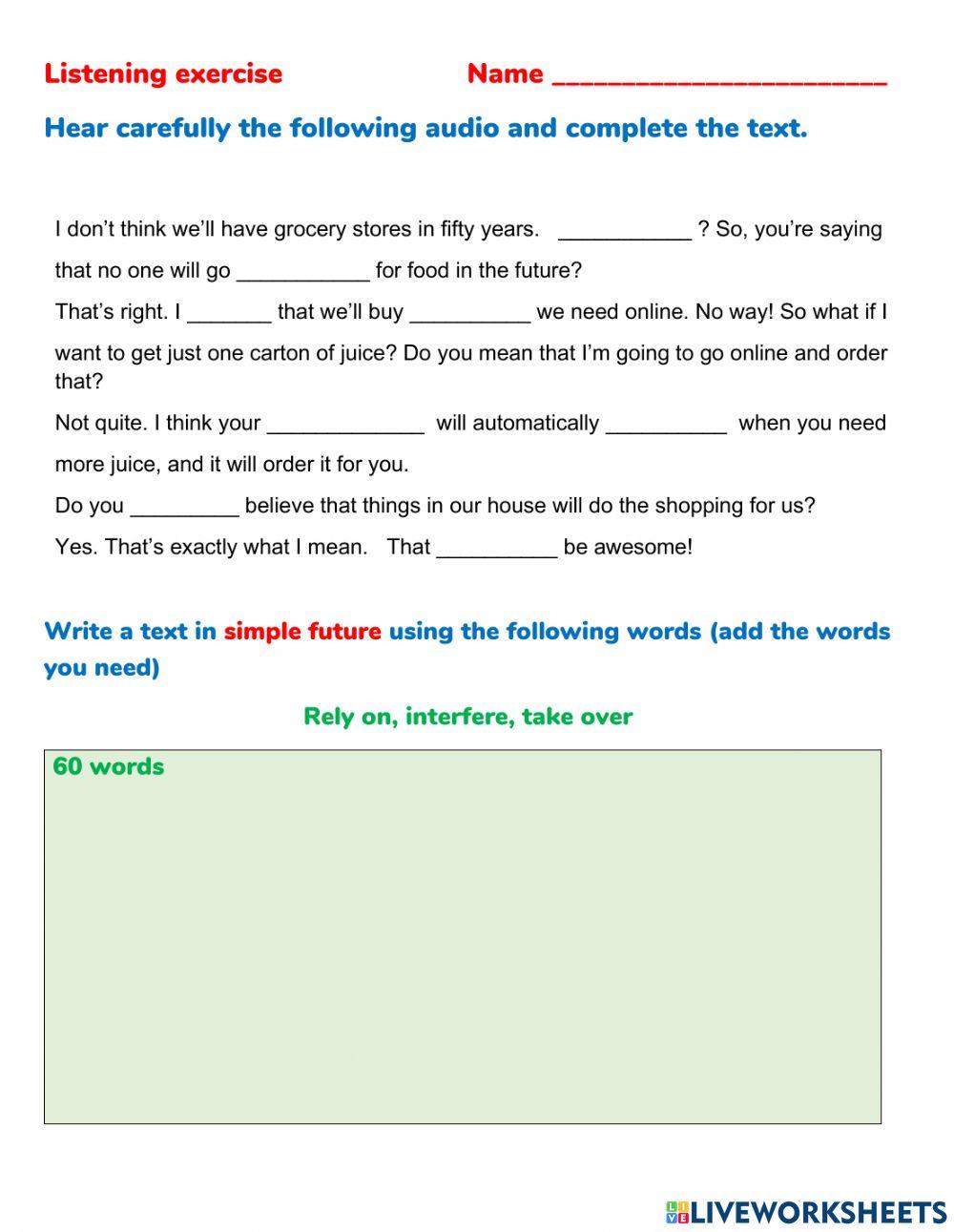 Listening online exercise for 8 | Live Worksheets