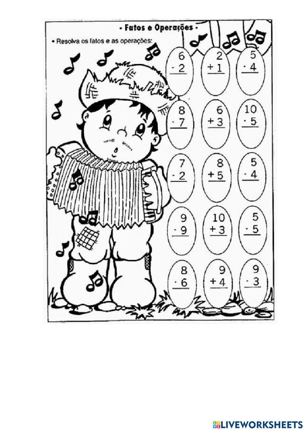 Adição e subtração interactive worksheet for PRIMEIRO ANO | Live Worksheets