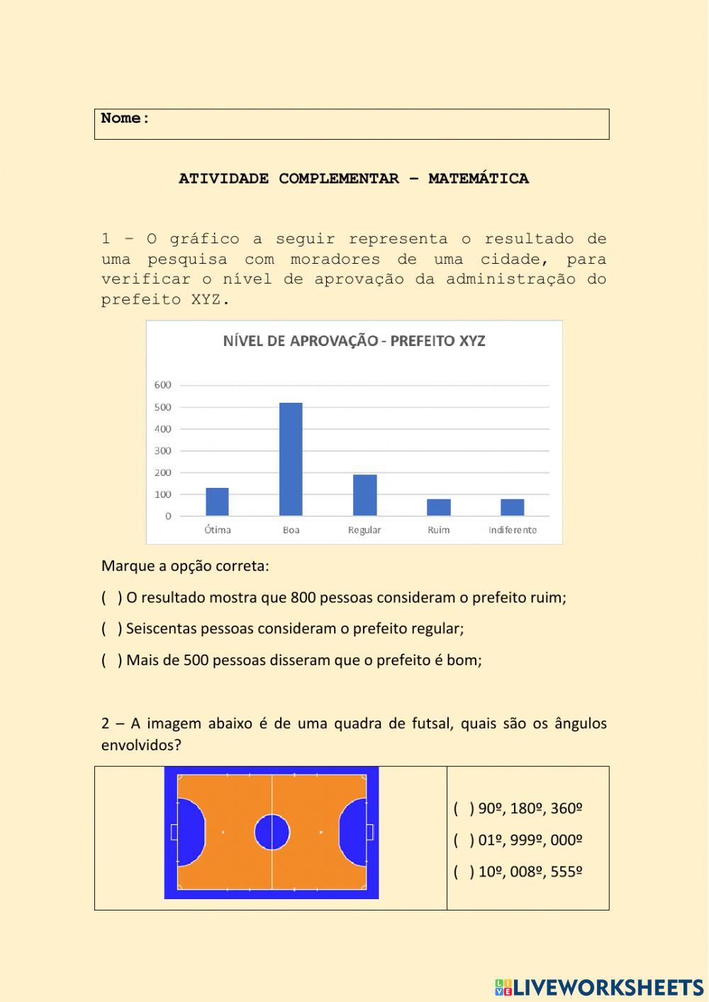 Atividade complementar exercise for ENSINO FUNDAMENTAL | Live Worksheets