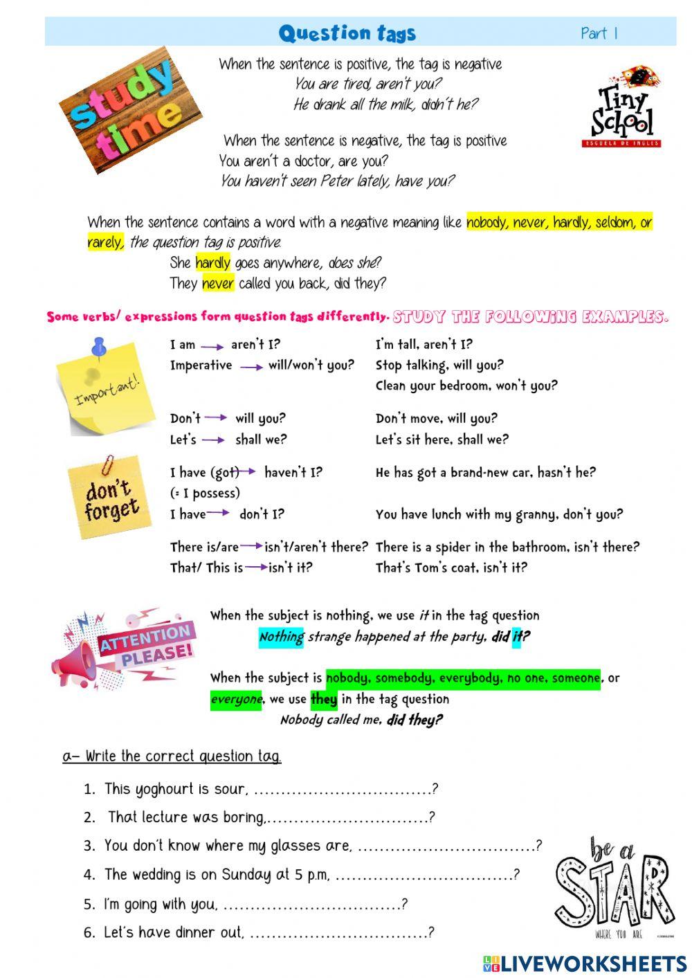 Question tags 1a worksheet | Live Worksheets