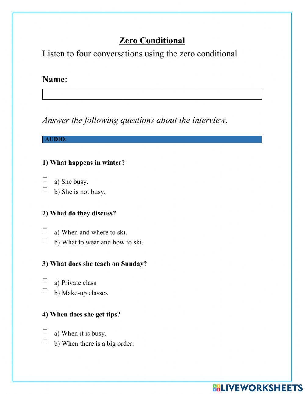 Zero Conditiona… | Free Interactive Worksheets | 1052954