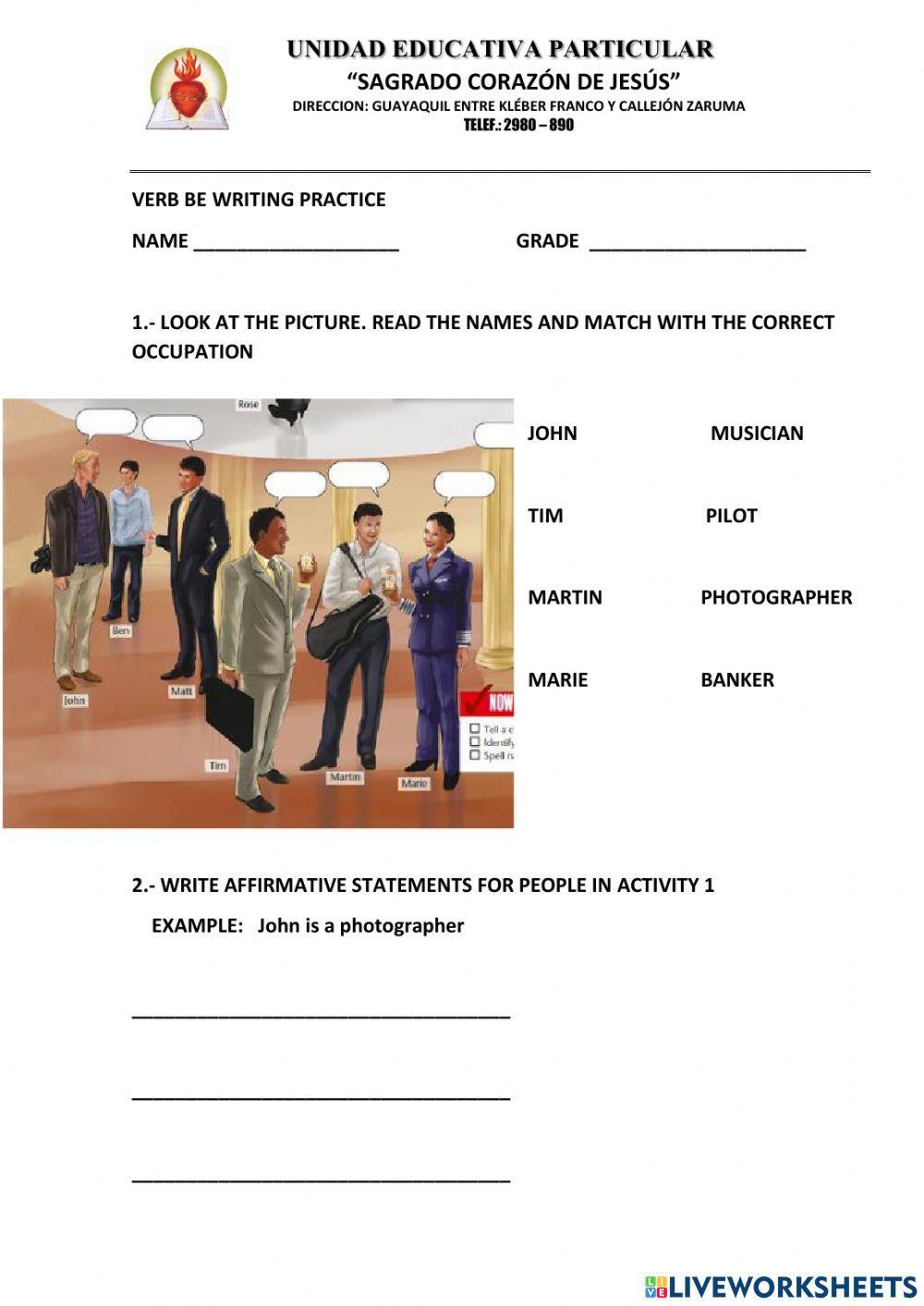 Verb be writing… | Free Interactive Worksheets | 1053082