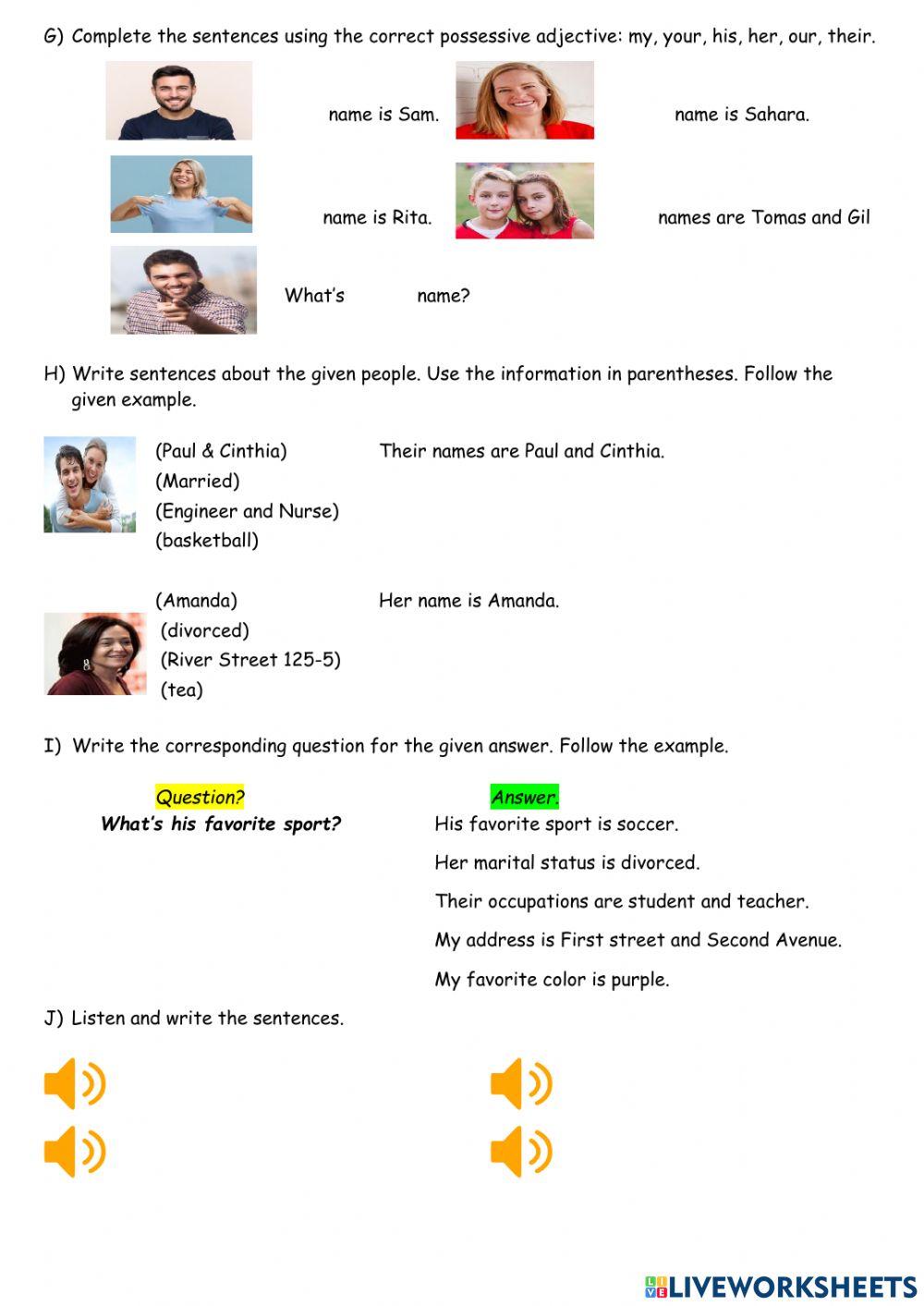 Personal Information online exercise for Basic | Live Worksheets