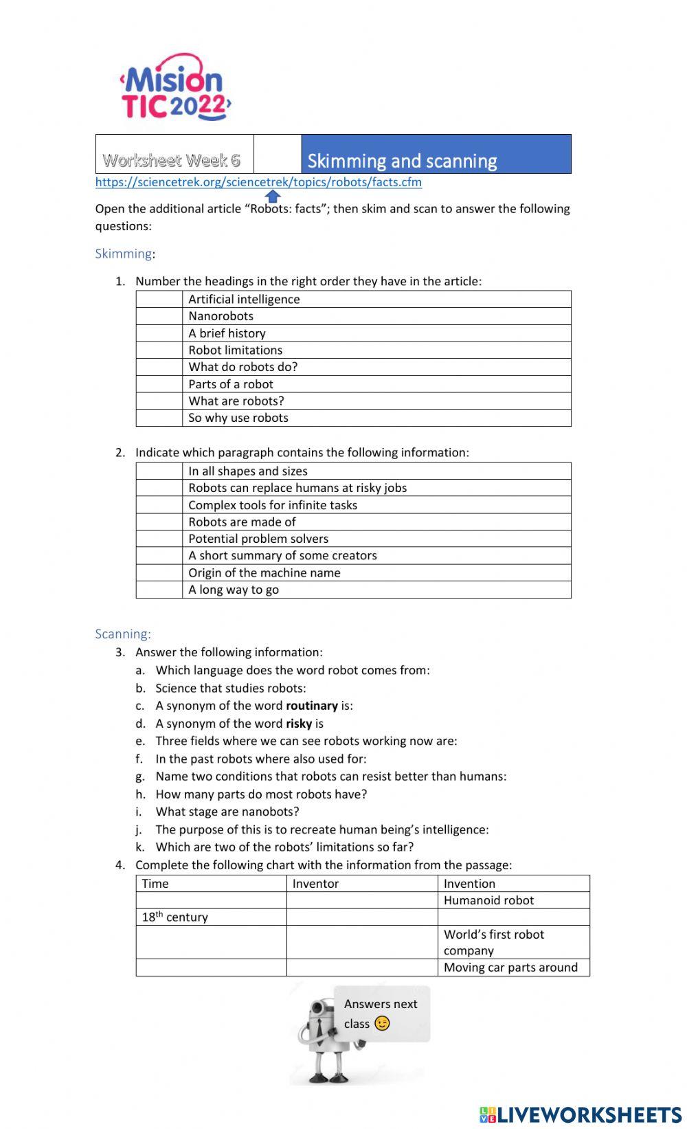 Robots facts worksheet | Live Worksheets