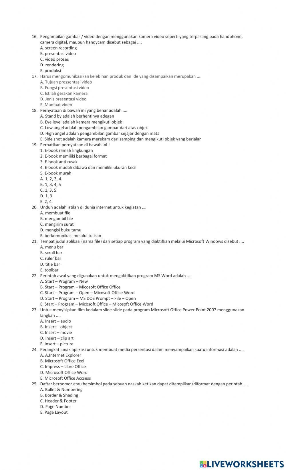 SOAL pat simdig worksheet | Live Worksheets