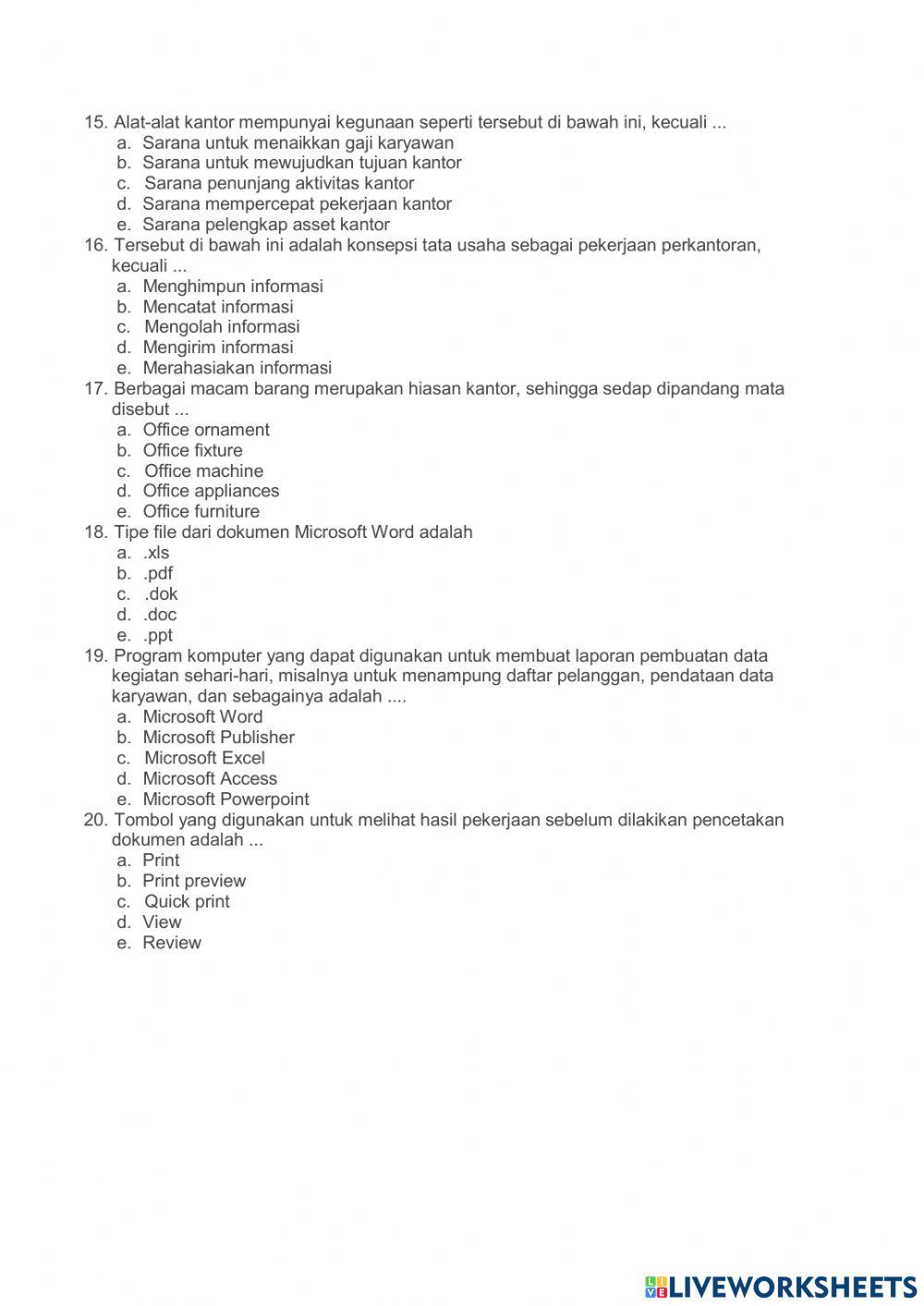 Soal PAT Tekper worksheet | Live Worksheets