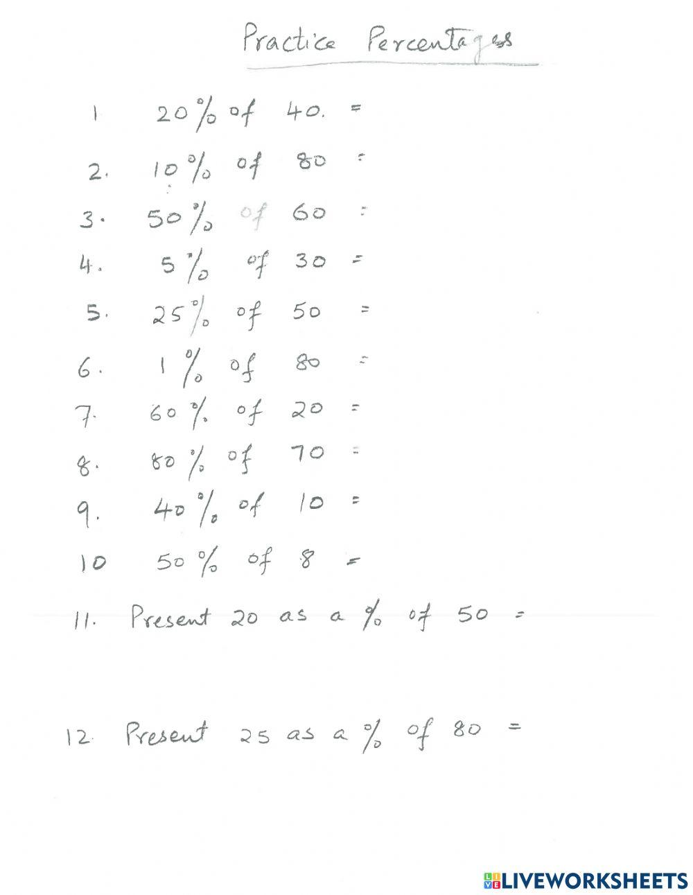 Percentage online exercise for | Live Worksheets