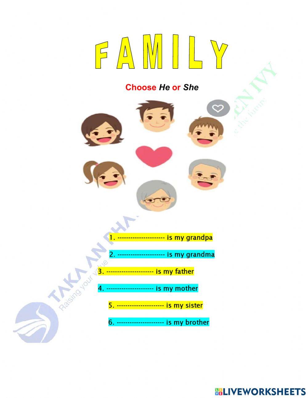 Family members online exercise for Grade 1 | Live Worksheets