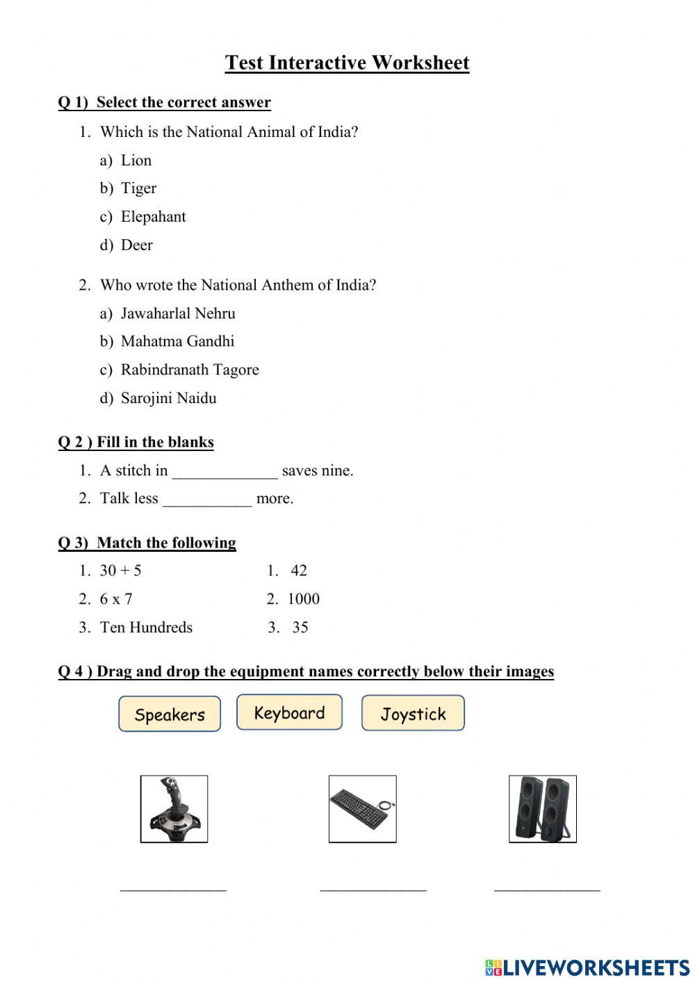 Test Interactive Worksheet worksheet | Live Worksheets
