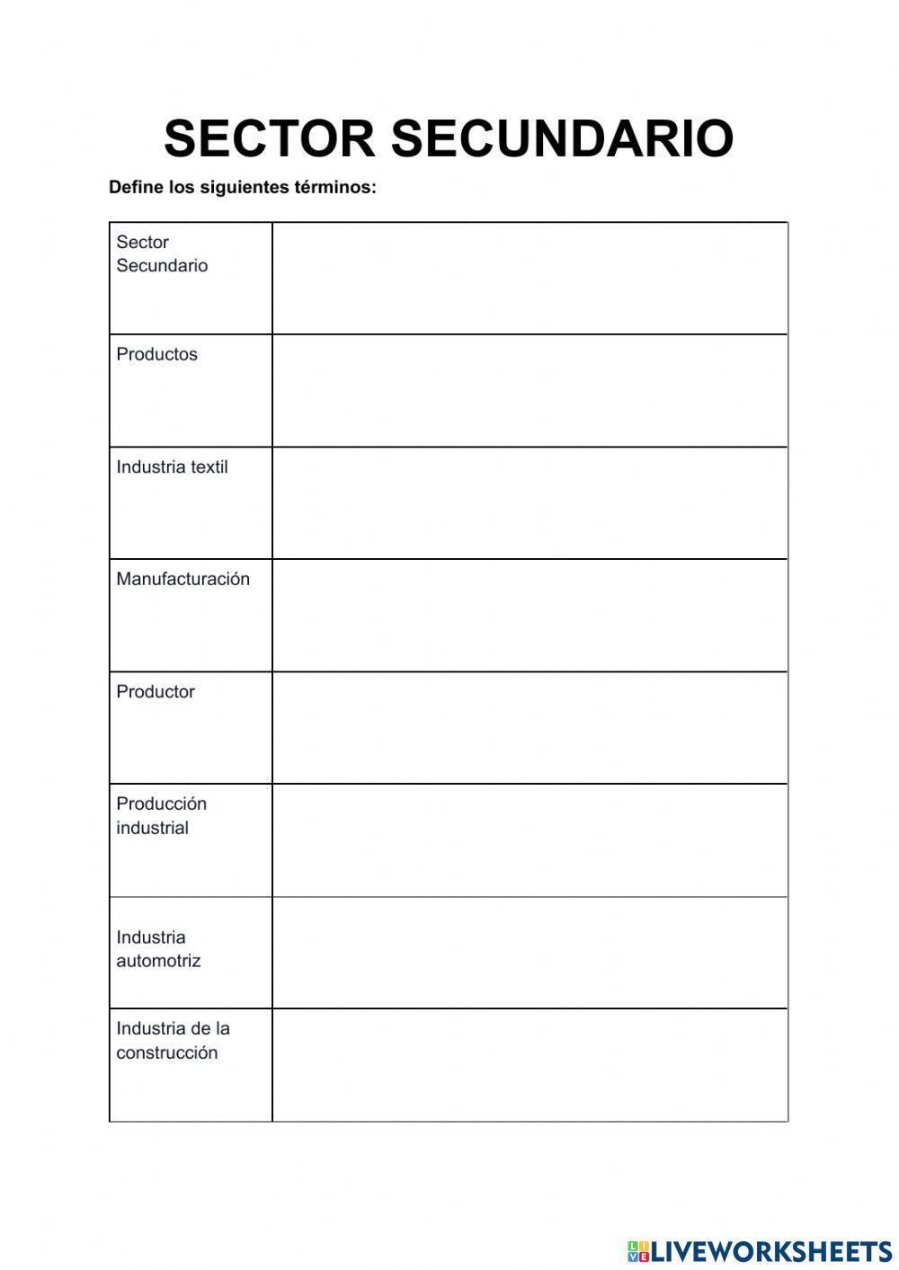 Sector secundario interactive worksheet for 6 Primaria | Live Worksheets