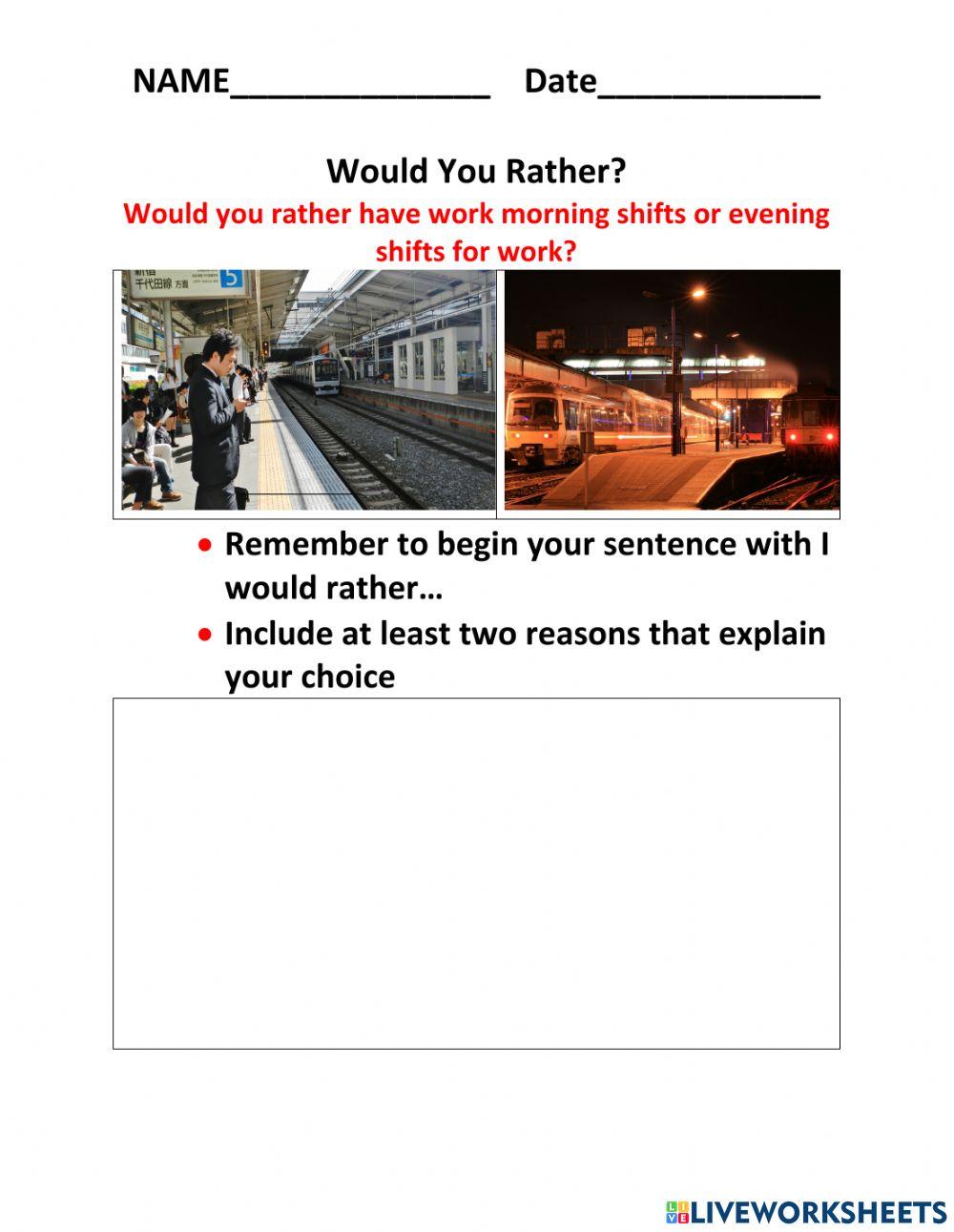Would you rather online worksheet for High School | Live Worksheets