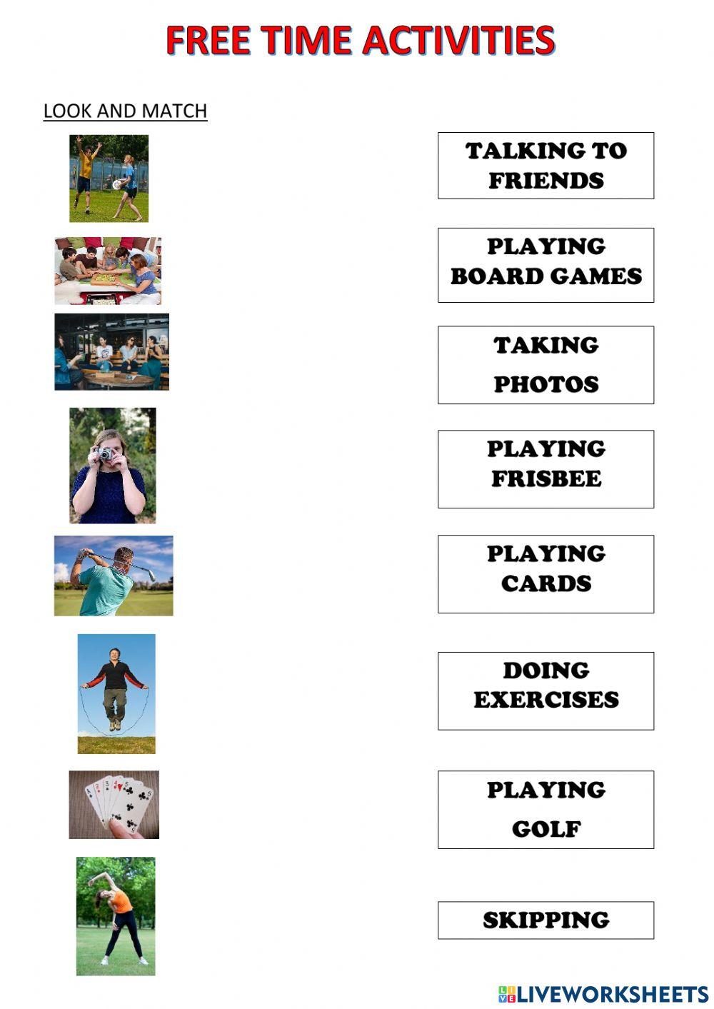 Free time activities online exercise for grade 6 | Live Worksheets