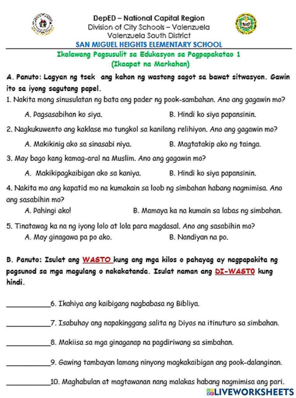 ESP-Q4- QUIZ 2 online exercise for | Live Worksheets