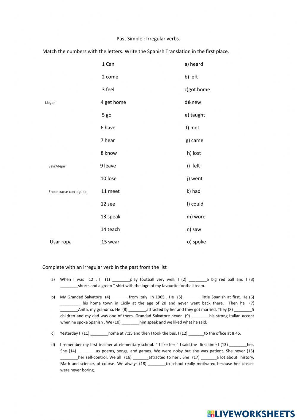 Irregular Verbs. Simple Past- Reading Comprehension-